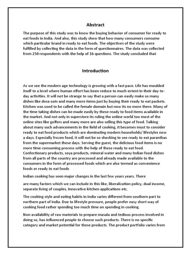 BRM Project | PDF | Convenience Food | Consumer Behaviour
