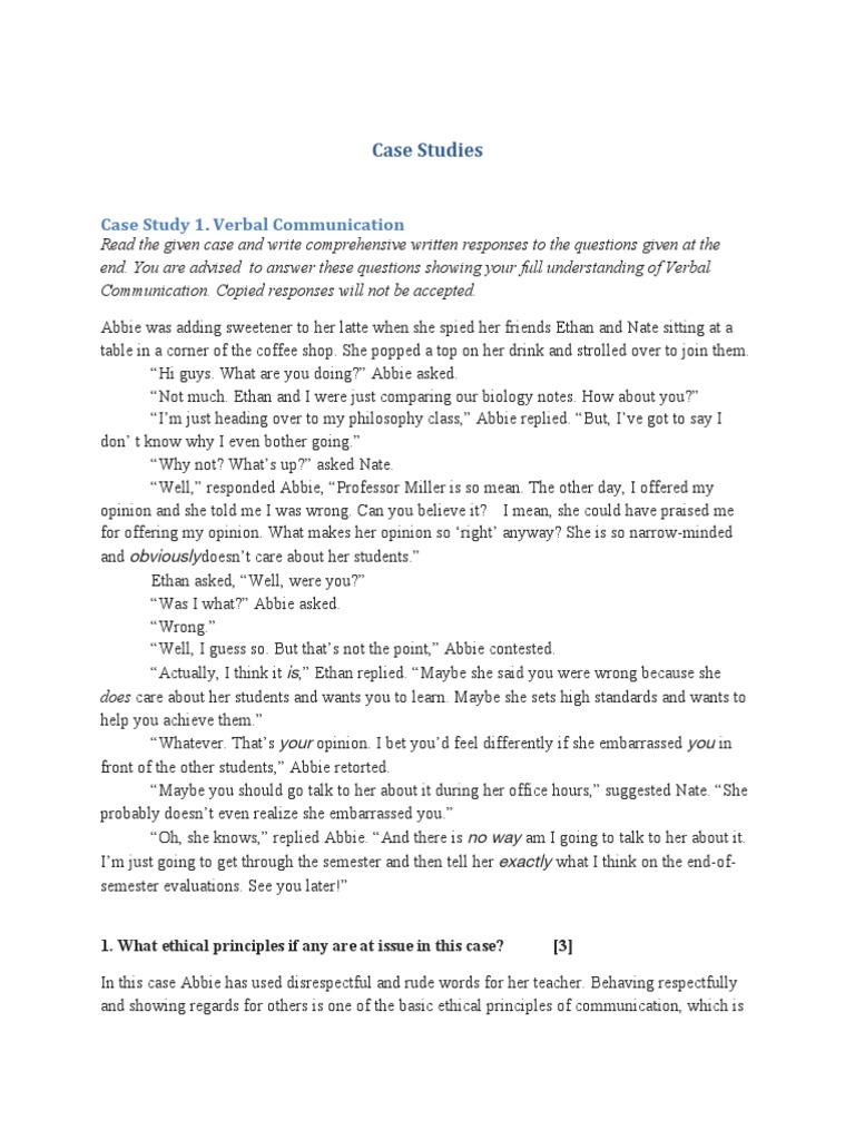 Case Studies: Case Study 1. Verbal Communication | PDF | Nonverbal ...