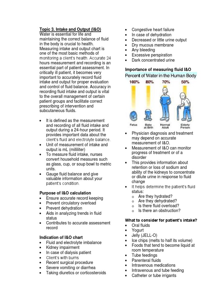 Intake and Output Handout | PDF | Dehydration | Medicine