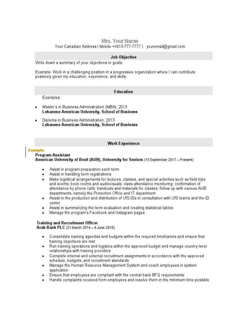 Canadian Resume Template | PDF | Human Resources | Master Of Business ...