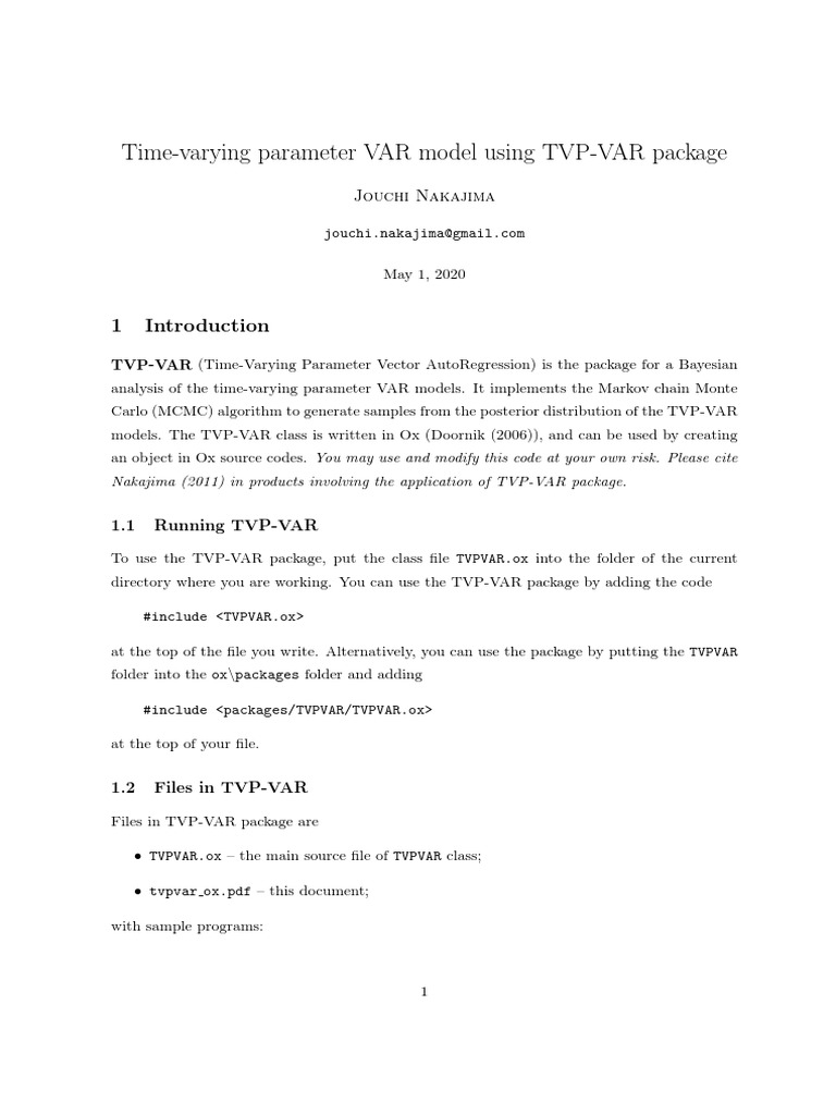 Time-Varying Parameter VAR Model Using TVP-VAR Package: Jouchi Nakajima | PDF | Statistical ...