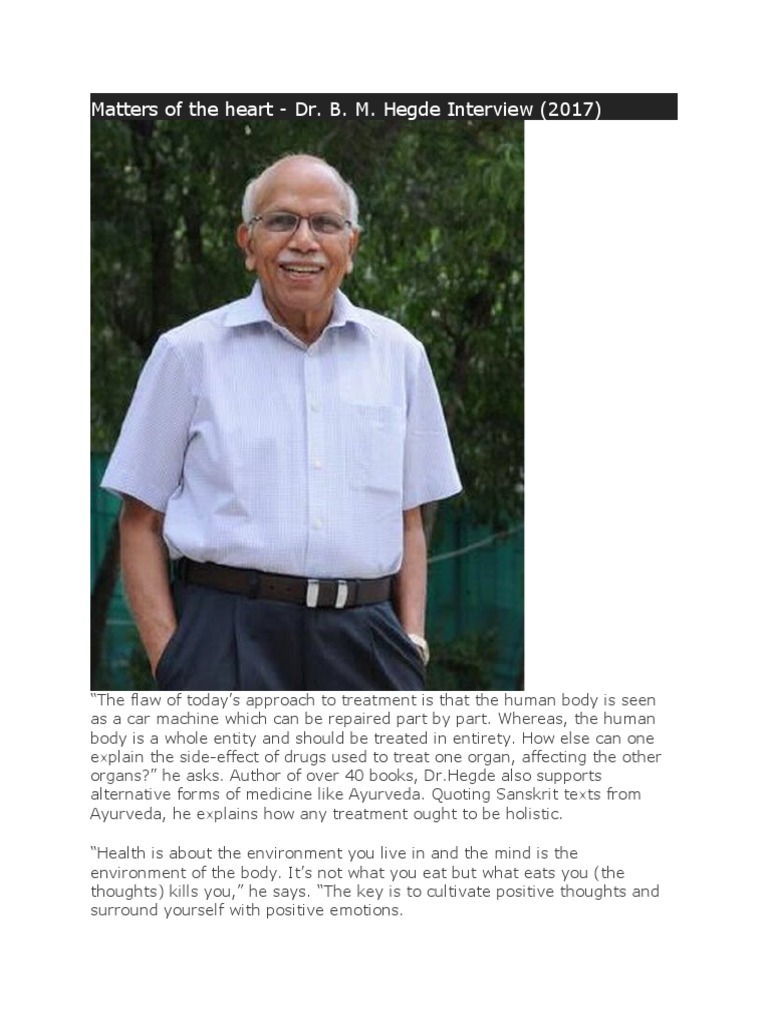 About The Renounced Doctor B. M. Hegde From His Website | PDF