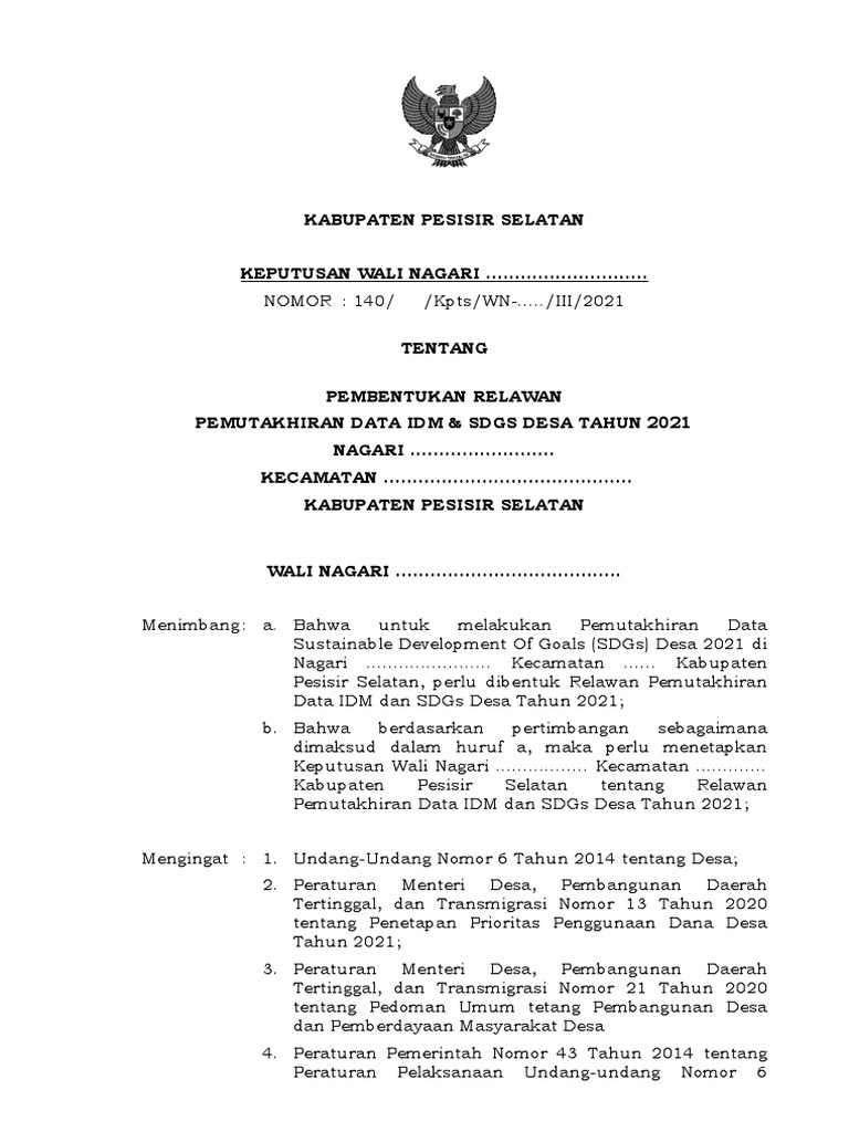 SK Relawan Pemutakhiran IDM Dan SDGs Desa 2021 Oke | PDF