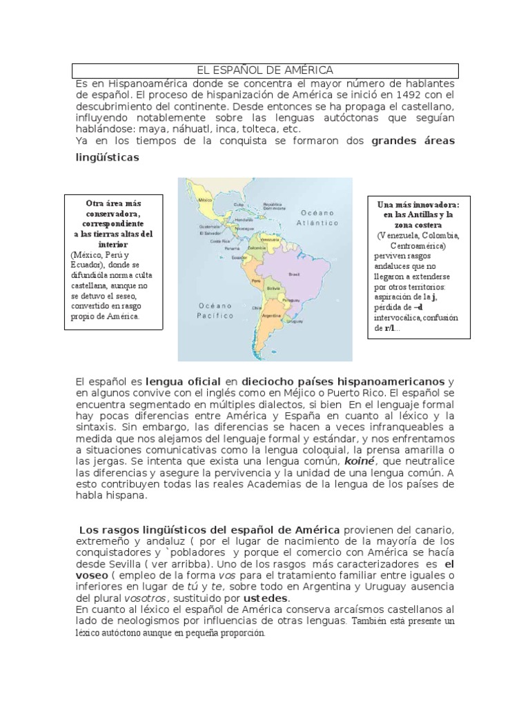 EL ESPAÑOL DE AMÉRICA. doc | Lengua española | Américas