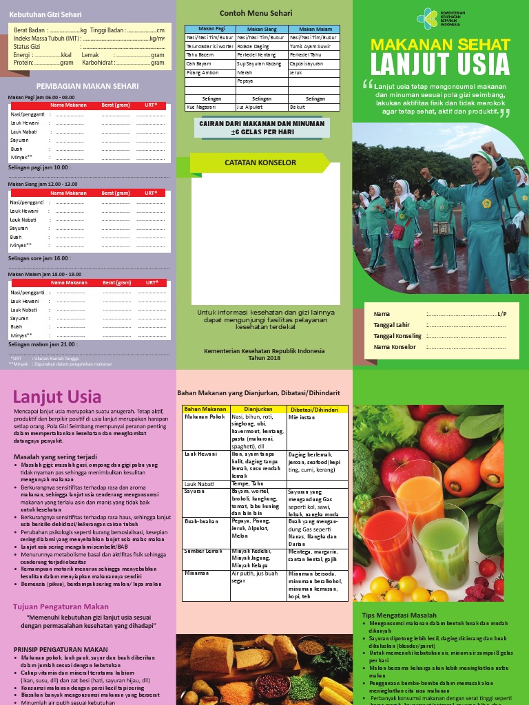 Menu Sehari Sehat untuk Lansia | PDF | Memasak, Makanan, & Anggur