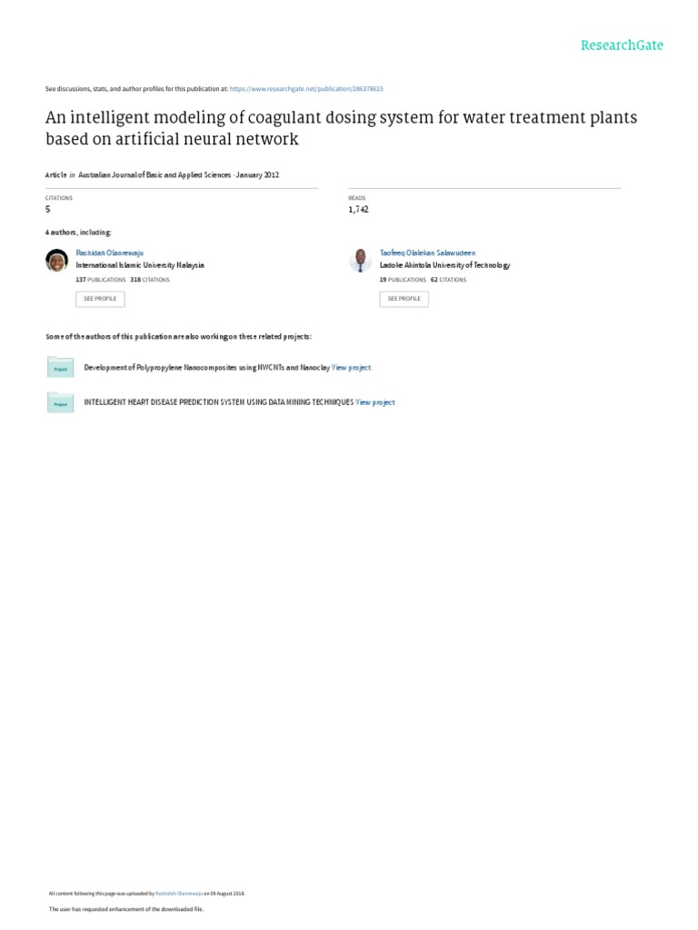 An Intelligent Modeling of Coagulant Dosing System For Water Treatment Plants Based On ...