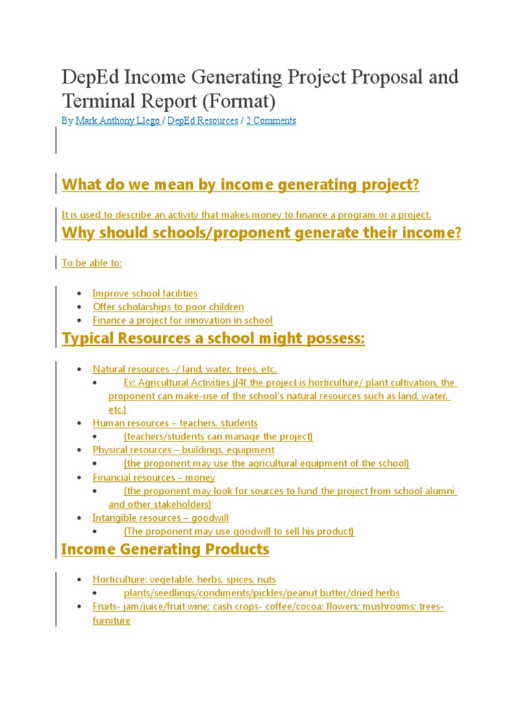 Guidelines for Developing Effective Income Generating Project Proposals ...