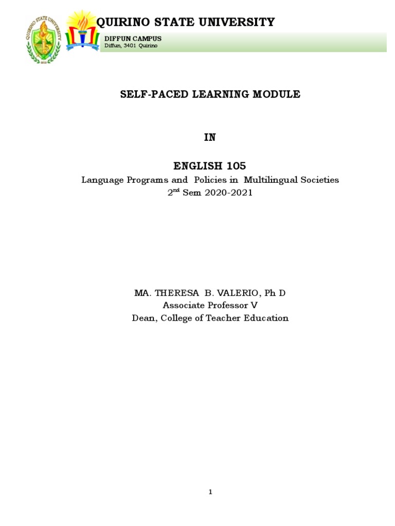 Quirino State University: Self-Paced Learning Module | PDF | Multilingualism | Sociolinguistics