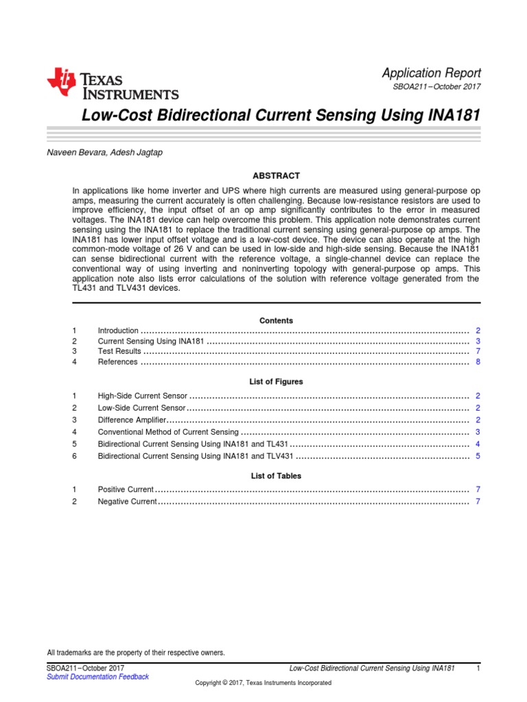 Low-Cost Bidirectional Current Sensing Using INA181: Application Report ...