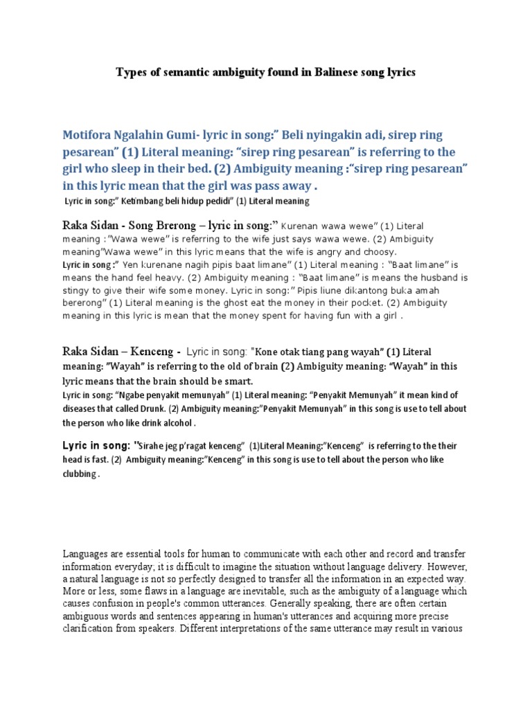 An Analysis of Semantic Ambiguity Found in Song Lyrics Before 2000 ...