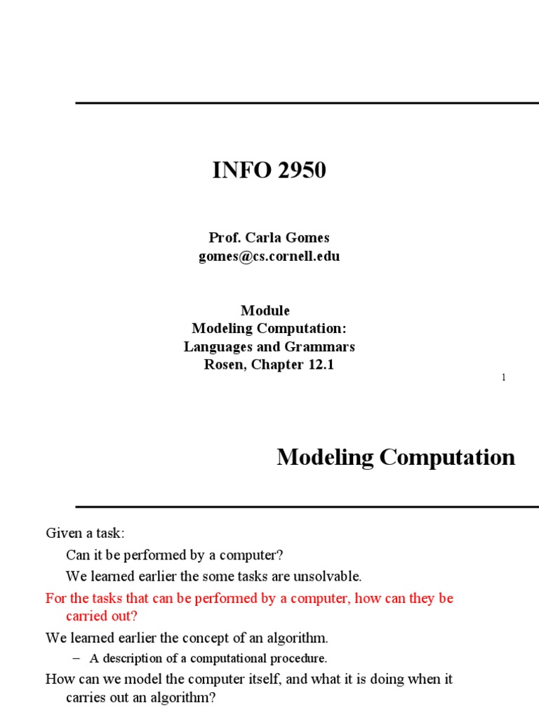 INFO 2950: Prof. Carla Gomes Gomes@cs - Cornell.edu | PDF | Metalogic | Verb