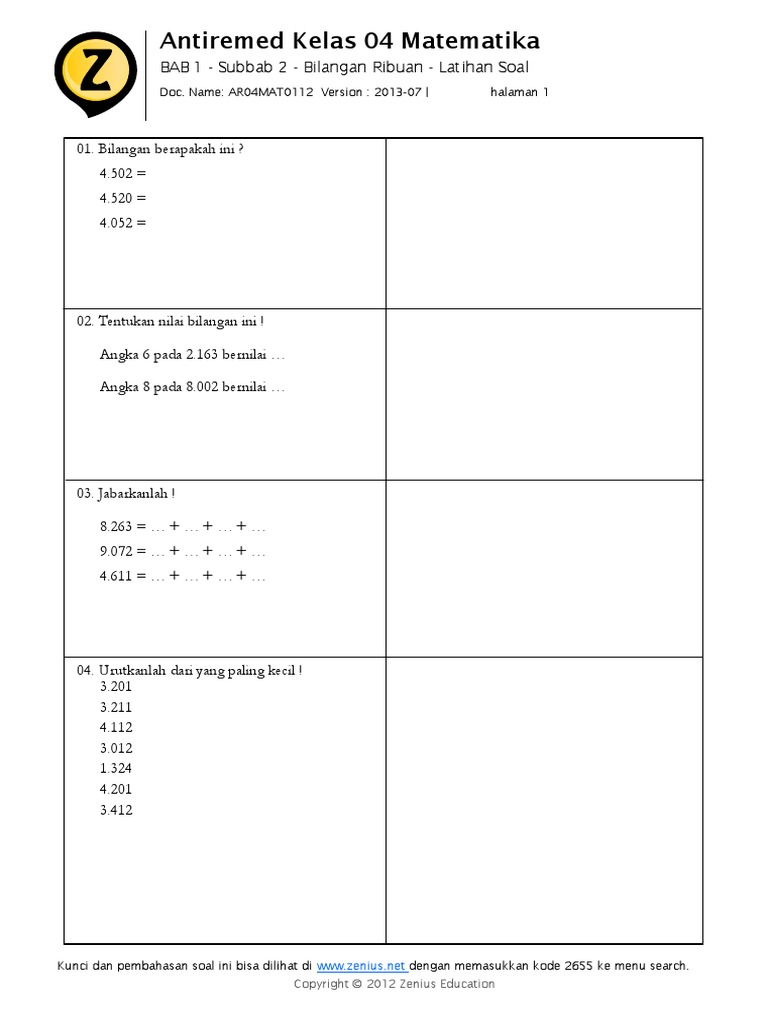 BAB 1 Bilangan Ribuan - Latihan Soal AR04MAT0112 | PDF | Karier ...