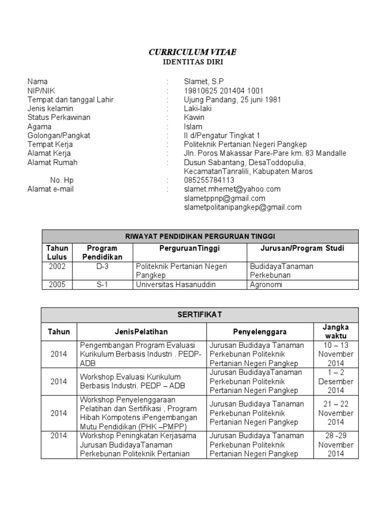 CURRICULUM VITAE Slamet | PDF