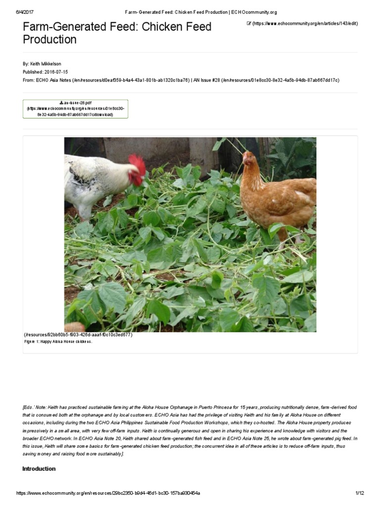 Farm Generated Feed Chicken Feed Production | PDF | Soybean | Chicken