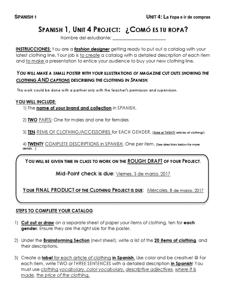 S 1, U 4 P: ¿C ?: Panish NIT Roject Omó Es Tu Ropa | PDF | Linguistics ...