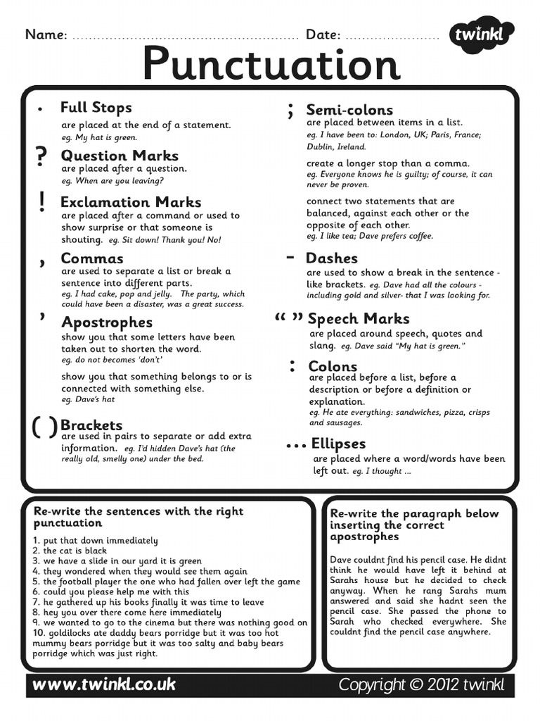T L 2060 Punctuation Worksheet - Ver - 1 | PDF