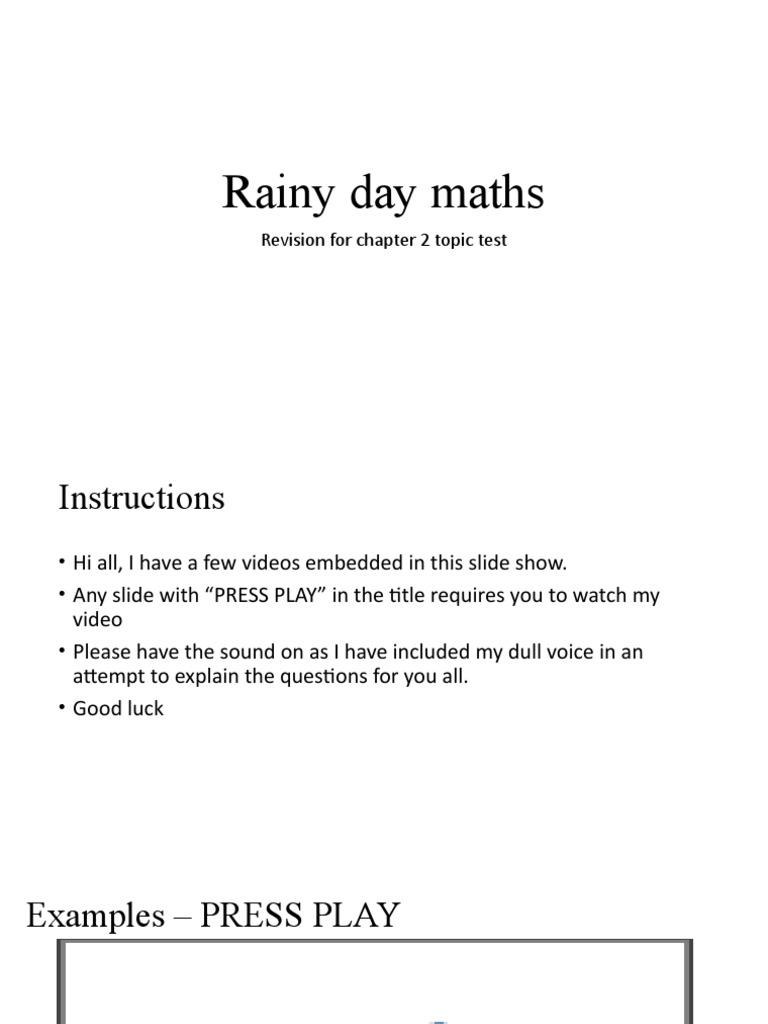 Rainy Day Maths: Revision For Chapter 2 Topic Test | PDF