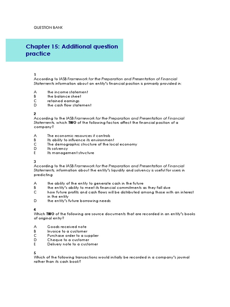 Financial Statement Practice Questions | PDF | Bookkeeping | Accounts ...