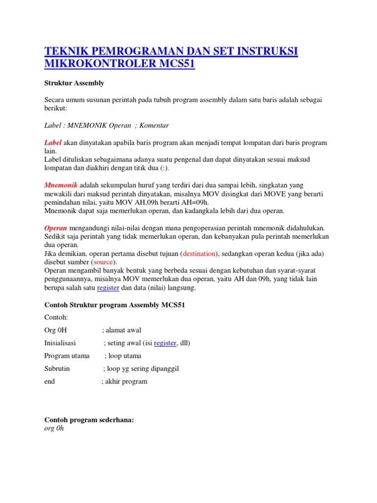 Teknik Pemrograman Dan Set Instruksi Mikrokontroler MCS51 | PDF