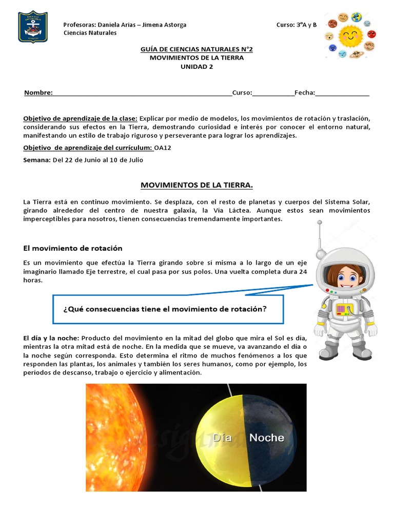 Ciencias 3ºA Guía 2 Movimientos de La Tierra Unidad 2 | PDF | Tierra ...