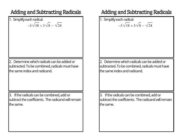 Adding and Subtracting Radicals Graphic Organizer 2017 | PDF | Teaching ...