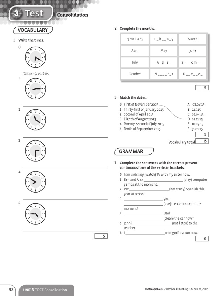 Achievers A1+ Test Unit 3 Consolidation | PDF Achievers A1+ Test Unit 3 Consolidation | PDF