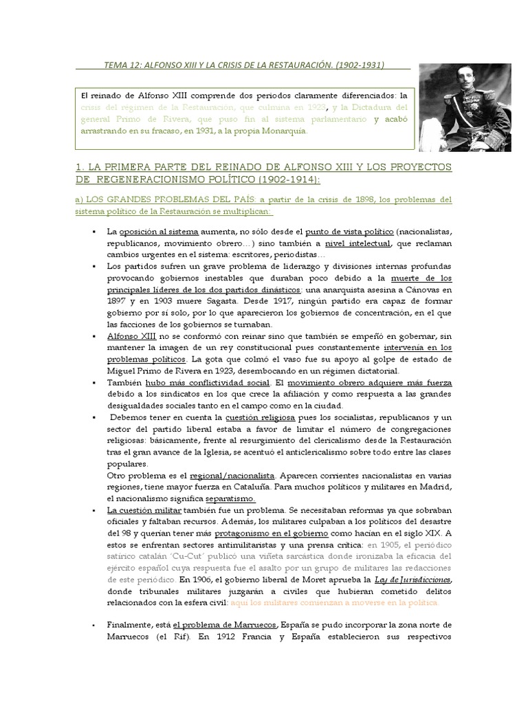 Tema 12 Historia De España Pdf España Política De España