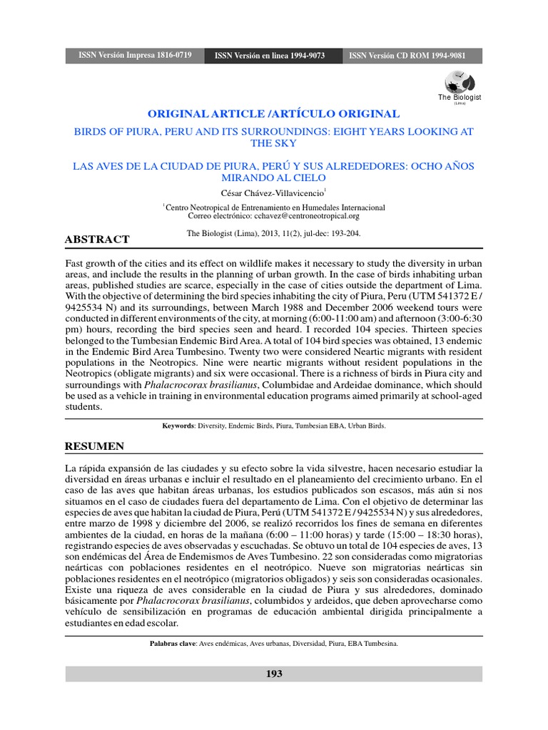 Aves de Piura | PDF | Birds | Paravians