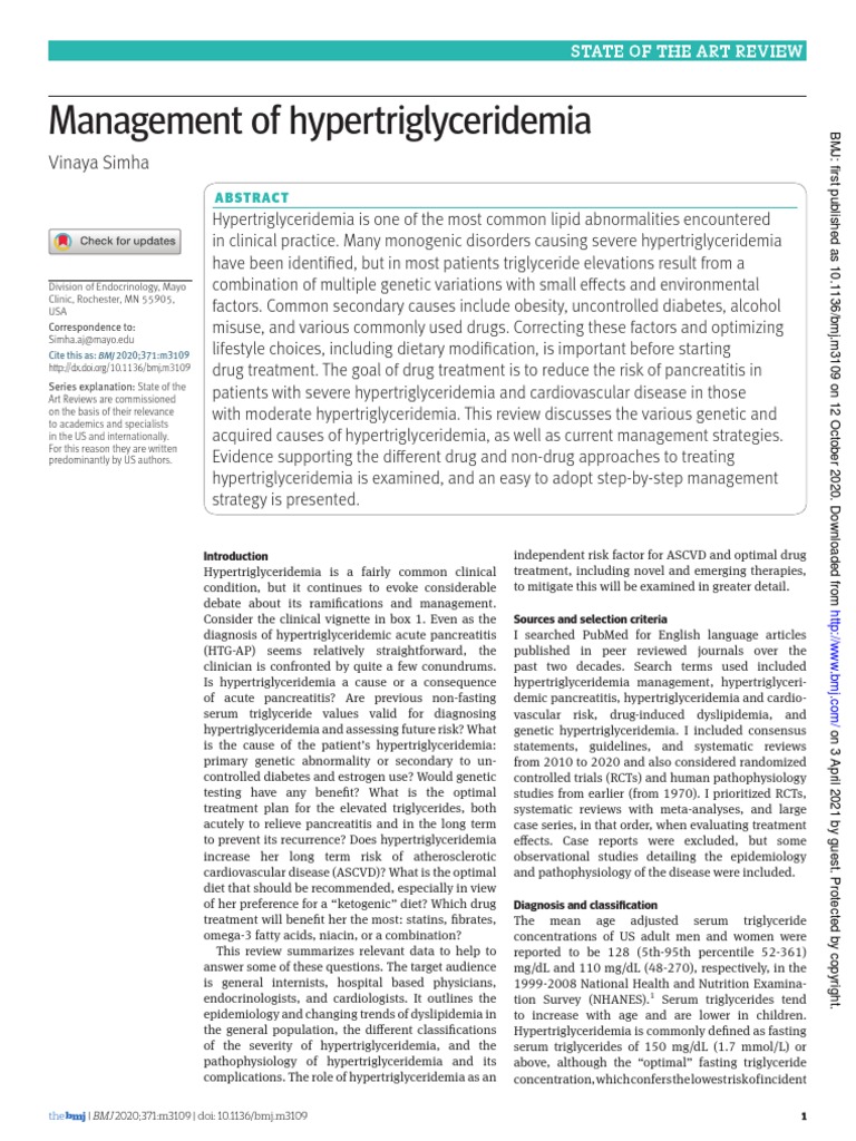 Management of Hypertriglyceridemia: Vinaya Simha | PDF | Lipoprotein ...
