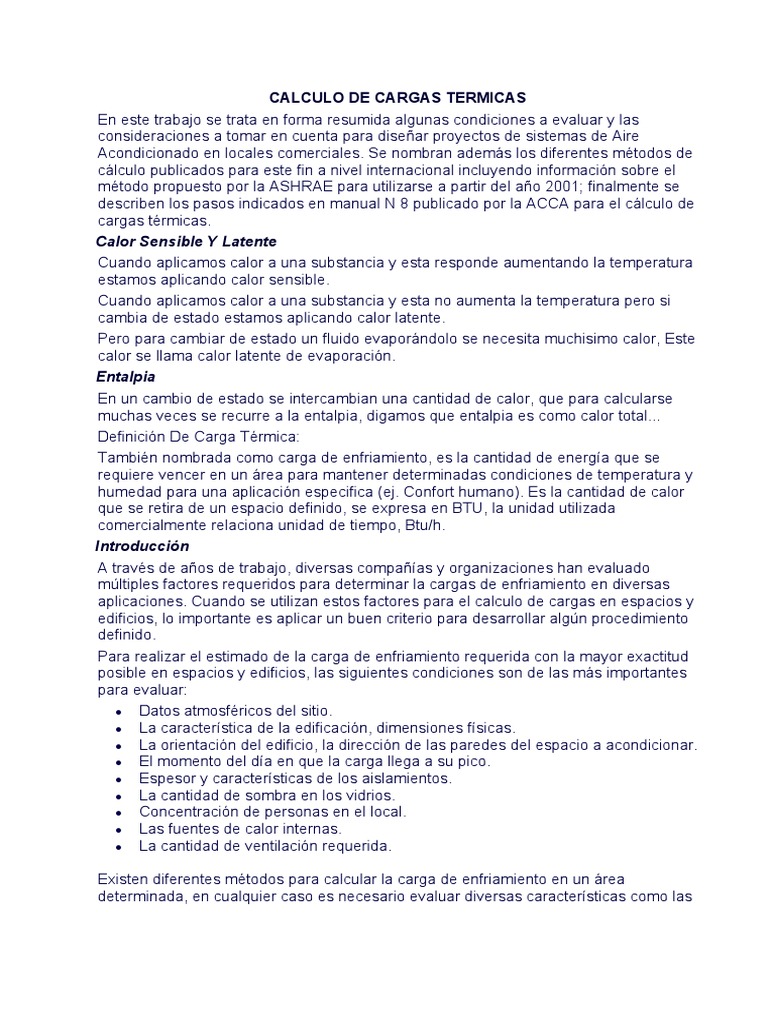 Cálculo de Cargas Térmicas en AACC | PDF | Conduccion termica | Calor