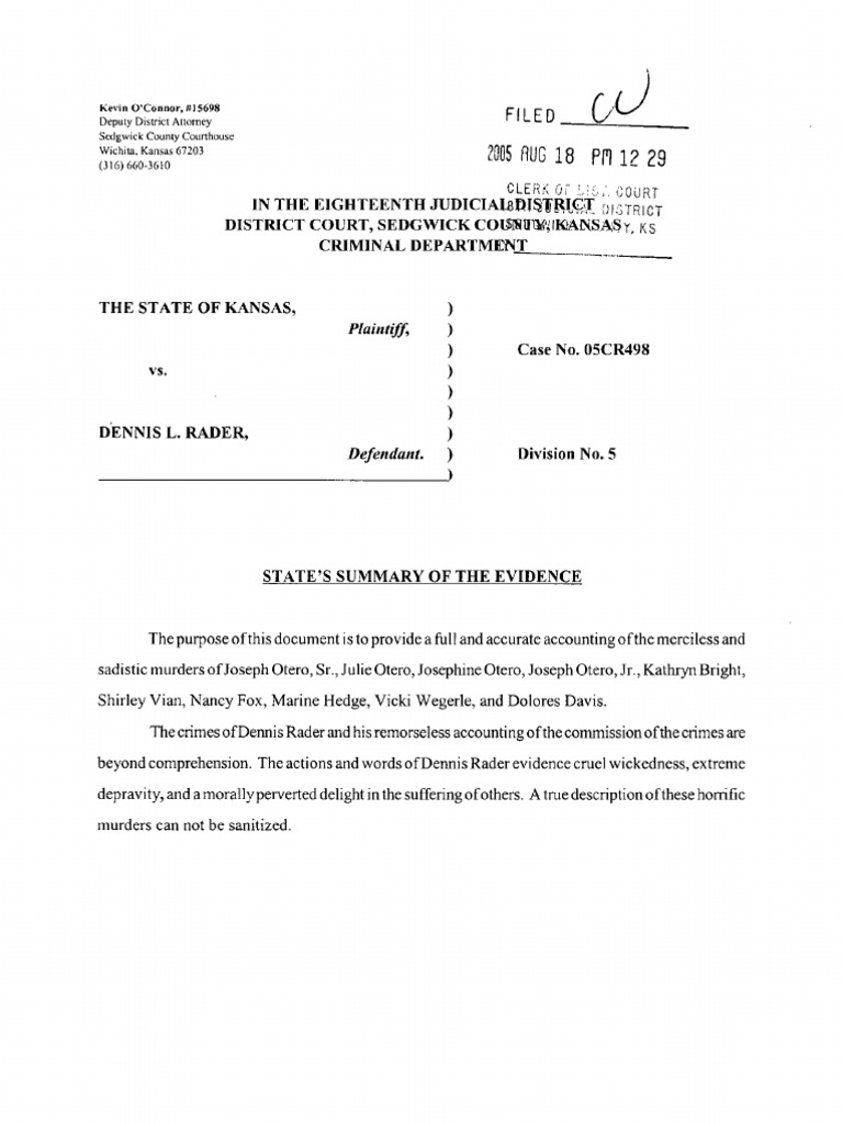 BTK - Serial Killer - Dennis Radar - Summary of Evidence Court Record | PDF