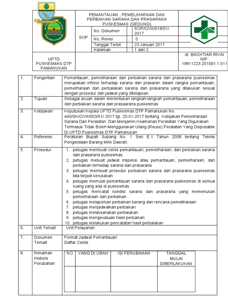 Pemantauan Pemeliharaan Dan Perbaikan Sarana Dan Prasarana | PDF