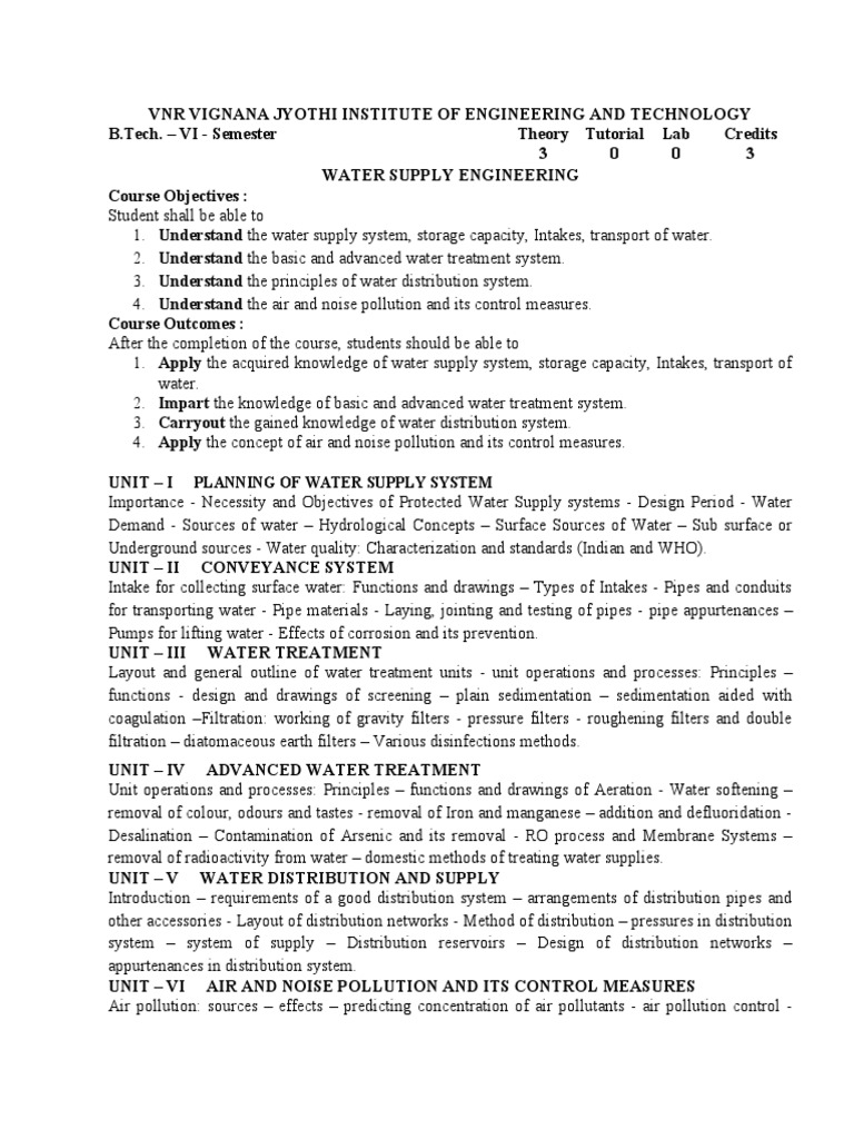 Syllabus For Water Supply Engineering | PDF | Filtration | Water Supply ...