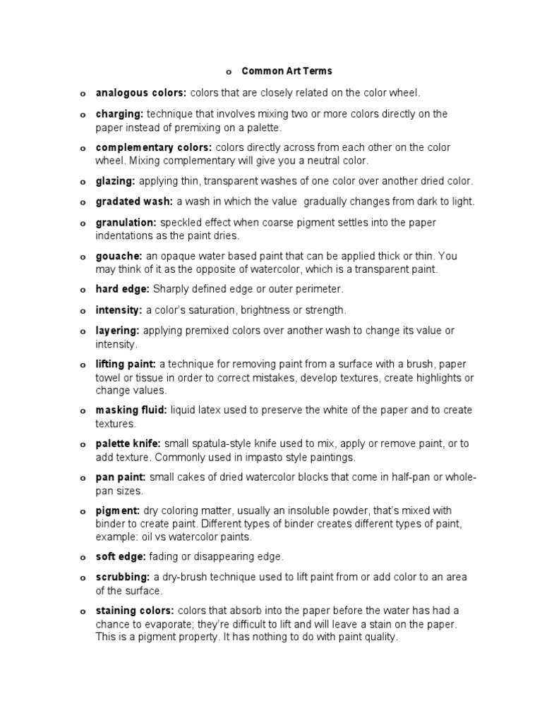 Art Terms | PDF | Paint | Watercolor Painting