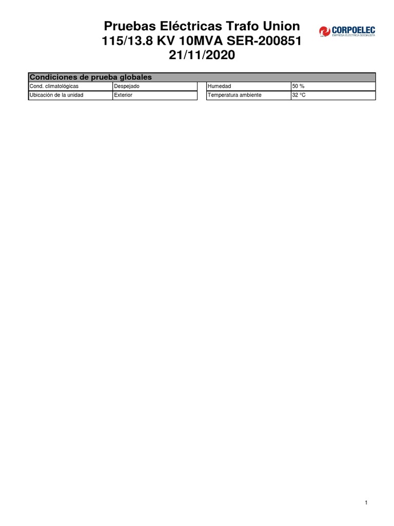 Trafo Union 115 - 13.8 KV 10MVA SER-200851 21 - 11 - 2020 | PDF | Poder ...