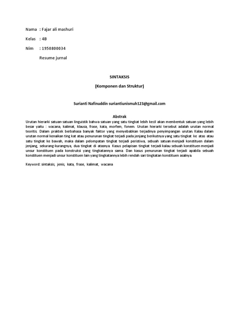 Fajar Ali Sintaksis, 1950800034 | PDF | Seni & Disiplin Bahasa