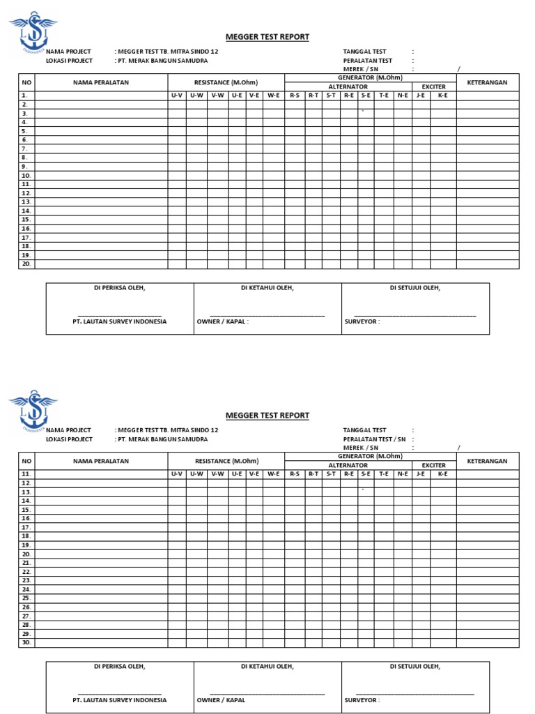 Megger Test Report - PT Lsi | PDF Megger Test Report - PT Lsi | PDF