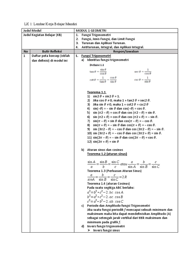 LK - Modul 3. Kalkulus Dan Trigonometri | PDF