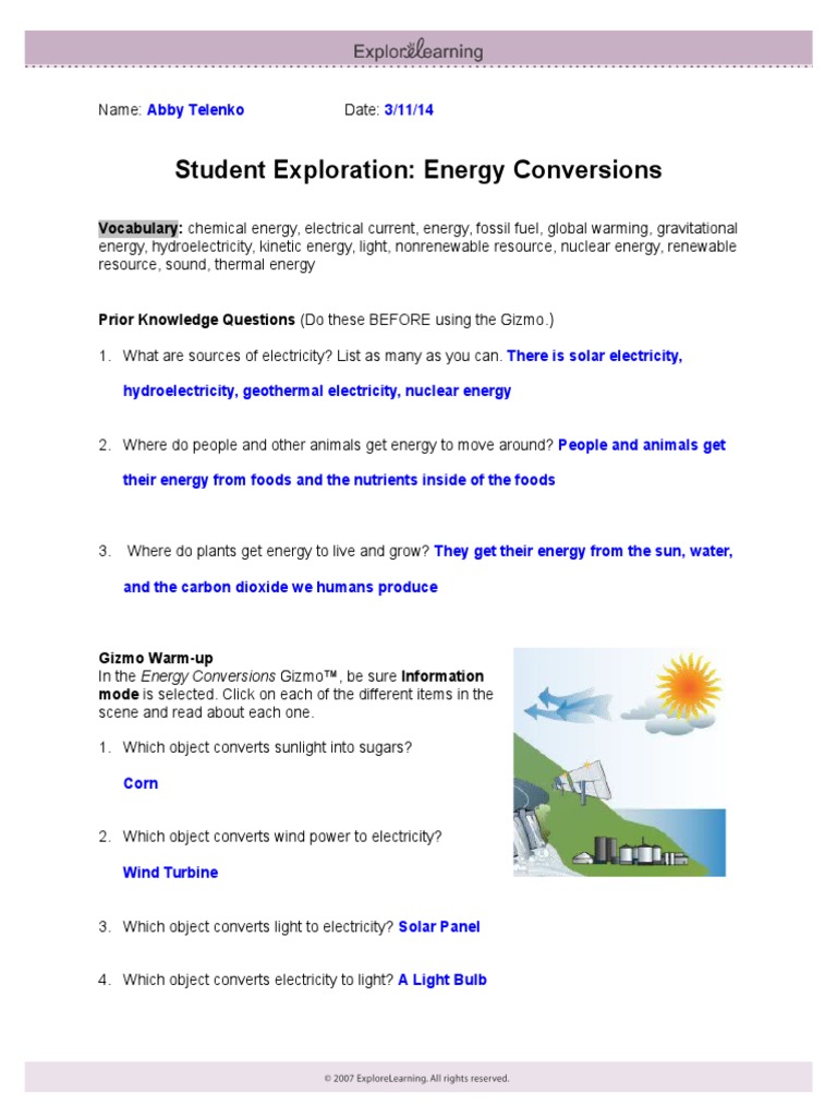 5 4 Gizmo Energy Conversions | PDF