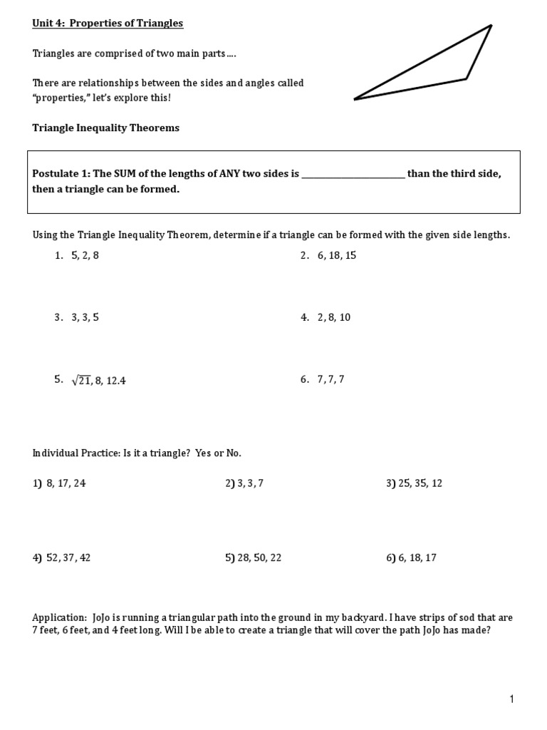 Properties of Triangles Packet 2020 | PDF | Triangle | Euclid