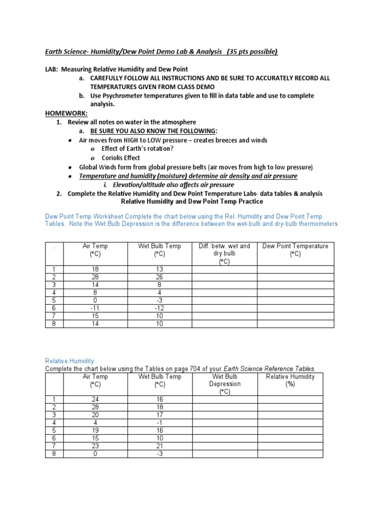 Dew Point & Relative Humidity Lab-1 | Download Free PDF | Relative ...