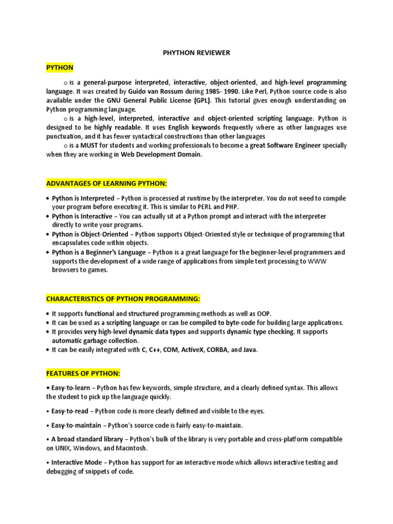 Phython Reviewer Python | PDF | Parameter (Computer Programming ... Phython Reviewer Python | PDF | Parameter (Computer Programming ...