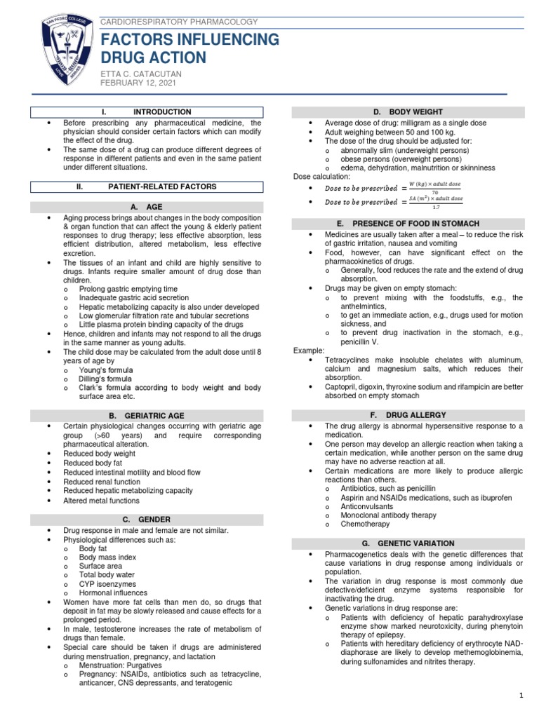 105 - Factors Influencing Drug Action | PDF | Dose (Biochemistry ...