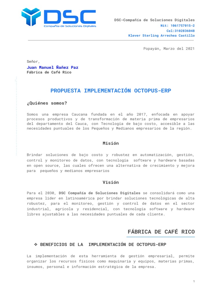 Propuesta Implementación Octopus ERP | PDF | Software multiplataforma ...