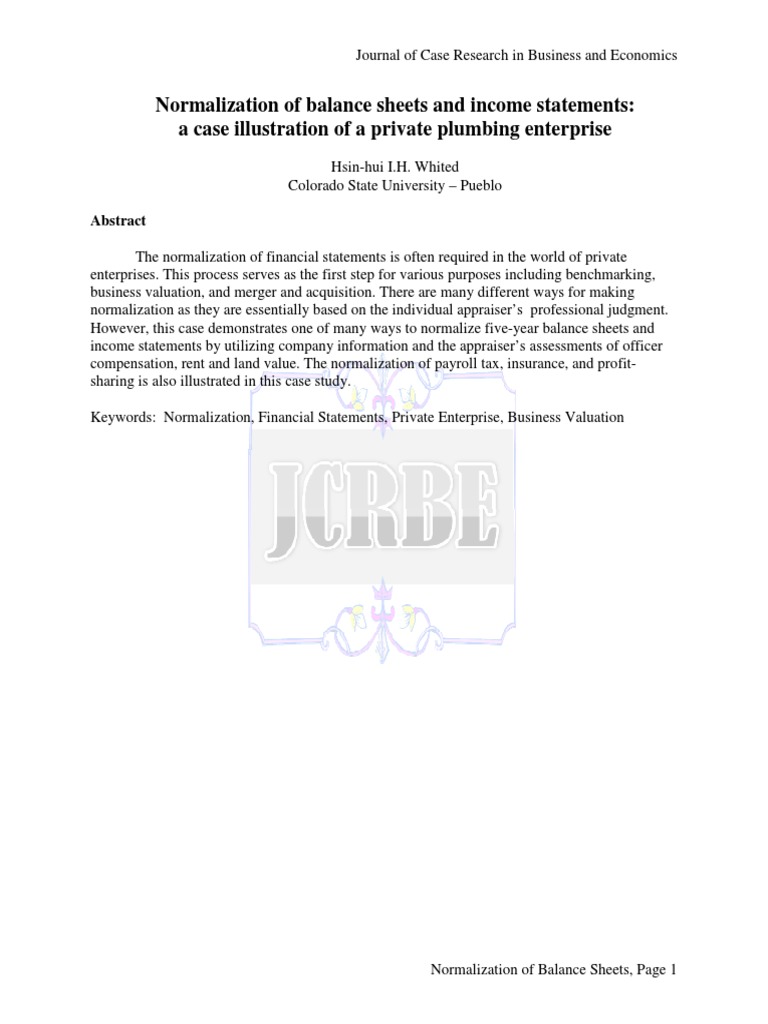 Normalization of Balance Sheets and Income Statements: A Case ...