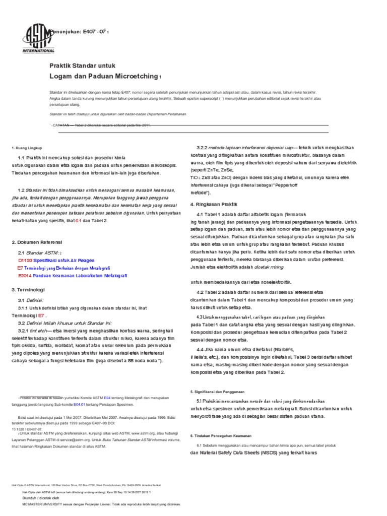 Translate - ASTM E407 07 Standard Practice For Microetching Metals and Alloys - En.id | PDF