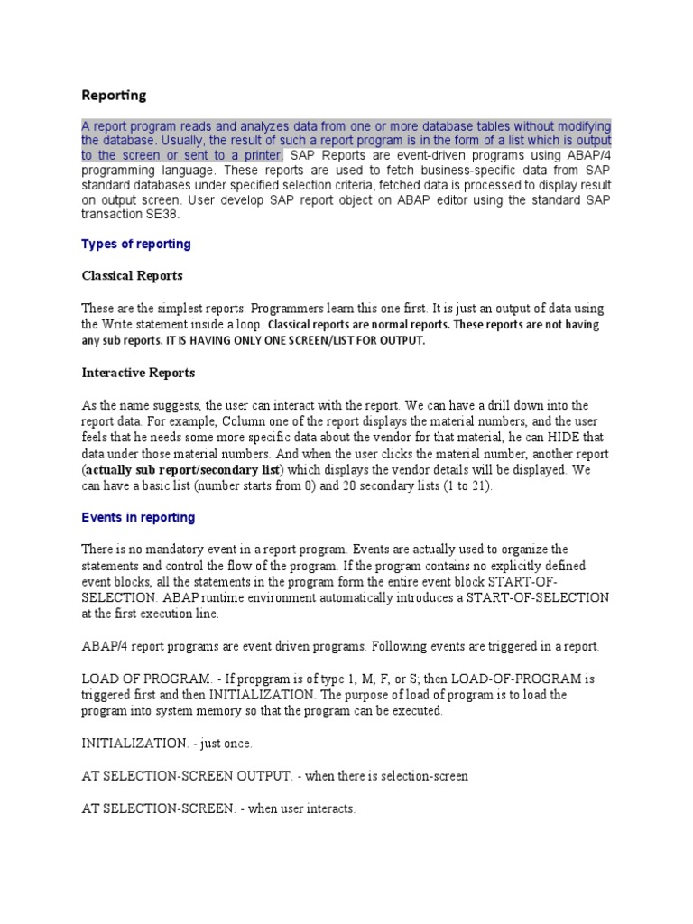 Reporting: Classical Reports | Download Free PDF | Parameter (Computer Programming) | Subroutine