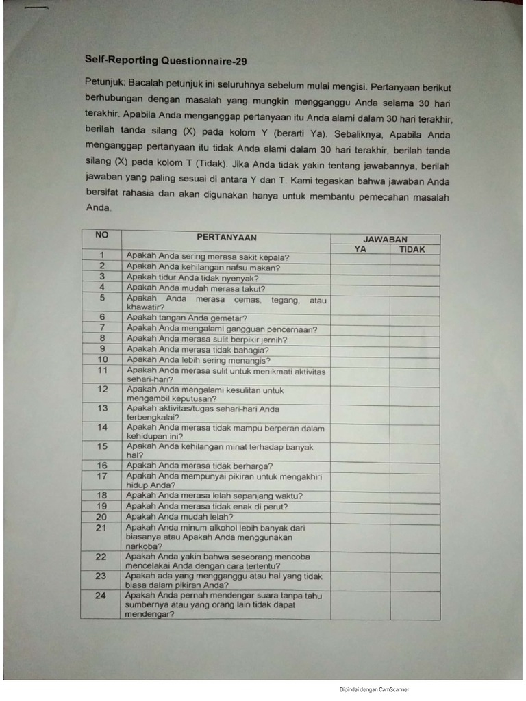 Kuesioner SRQ 29 | PDF