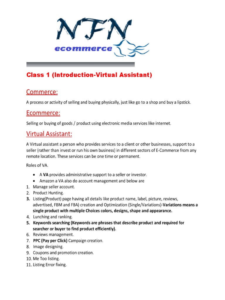 Class 1 (Introduction-Virtual Assistant) | PDF