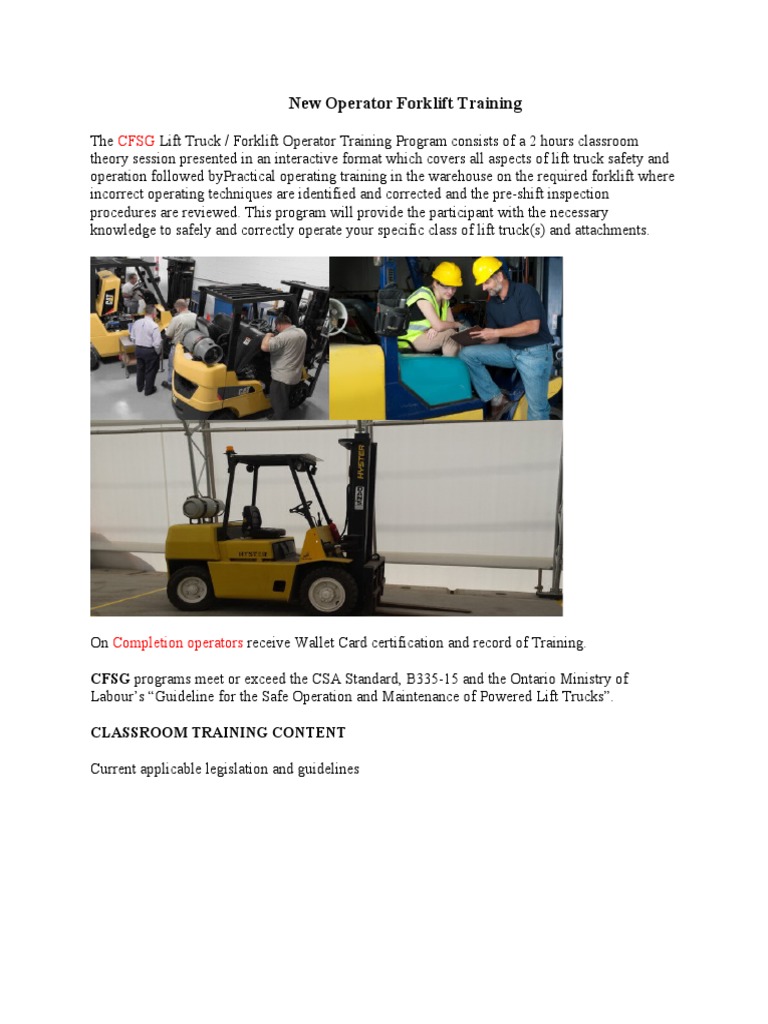 New Operator Forklift Training: CFSG Programs Meet or Exceed The CSA ...